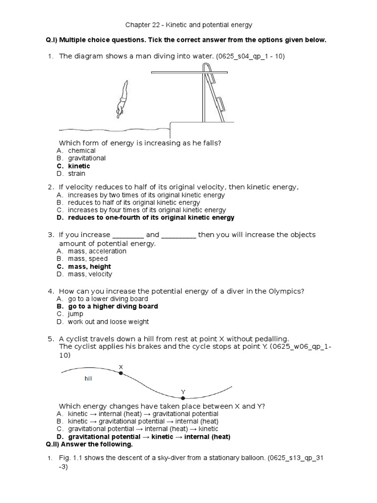 Kinetic and Potential Energy Questions | PDF | Kinetic Energy ...