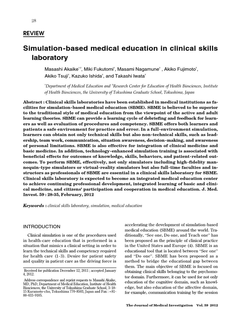 Simulation-Based Medical Education in Clinical Skills Laboratory | PDF ...