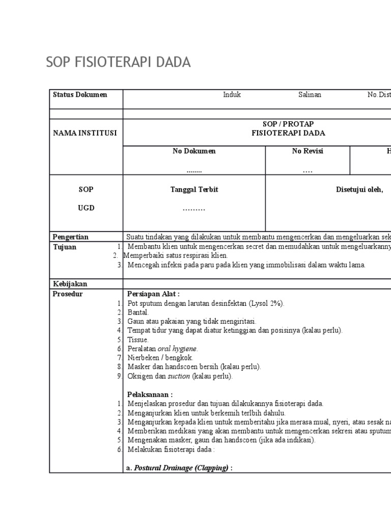 Sop Fisioterapi Dada | PDF