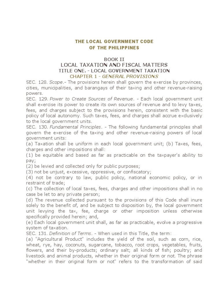The Local Government Code of The Philippines | PDF | Taxes | Value ...