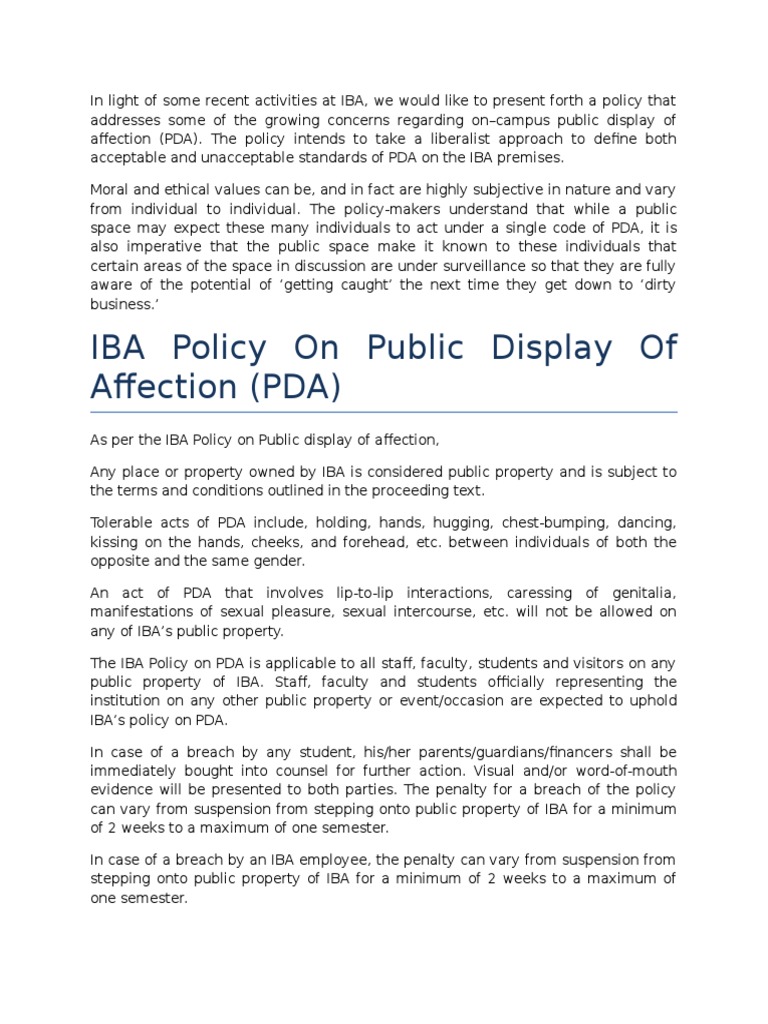 IBA Policy On Public Display of Affection (PDA) | PDF | Sexuality ...