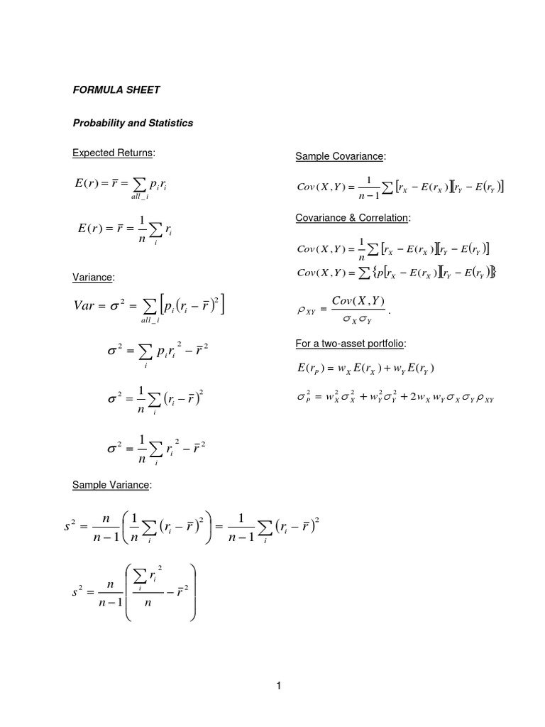 Exam Formula Sheet | PDF