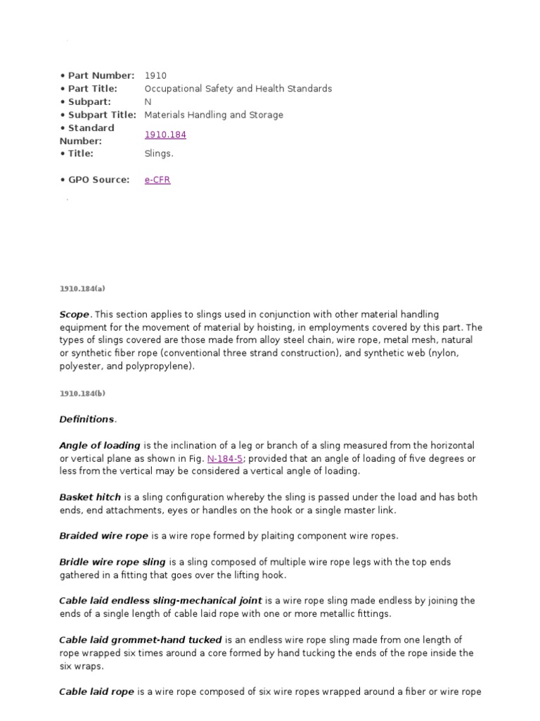 Requirements for the Safe Use and Inspection of Slings Used in Material ...