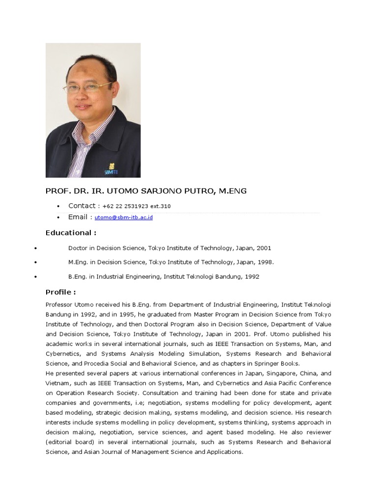 Profile of Prof. Utomo Sarjono Putro | PDF | Agent Based Model ...