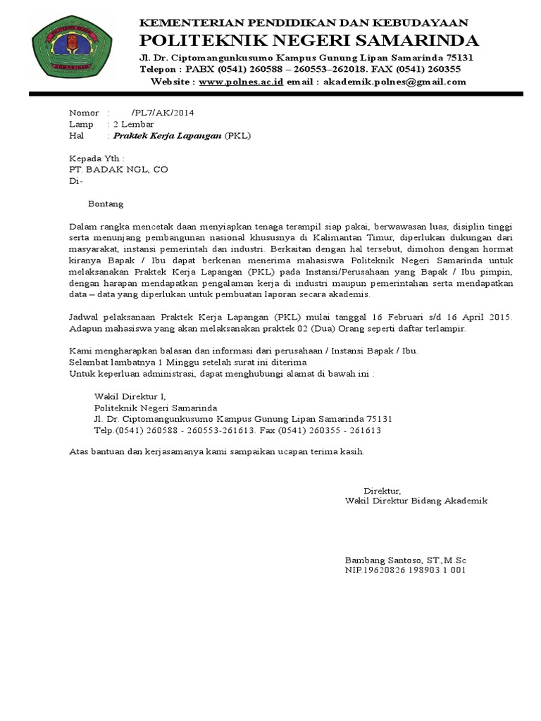 Format Surat PKL | PDF