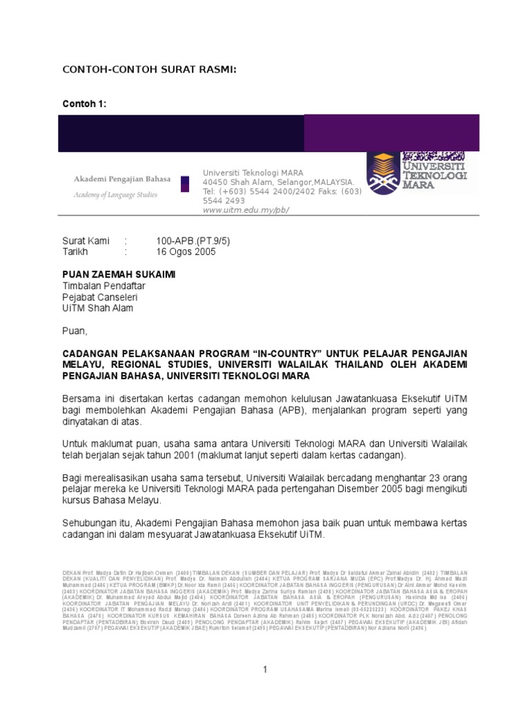 Contoh Surat Rasmi | PDF