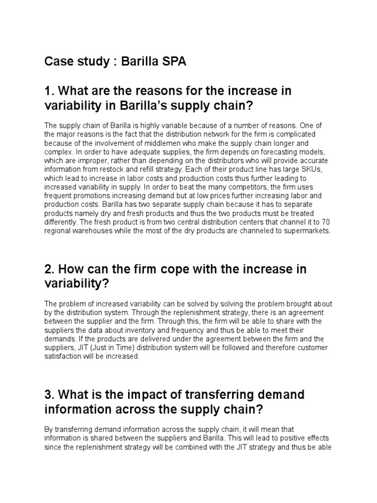 Barilla Case Study: Impact of Demand Info Sharing | PDF | Inventory | Supply Chain