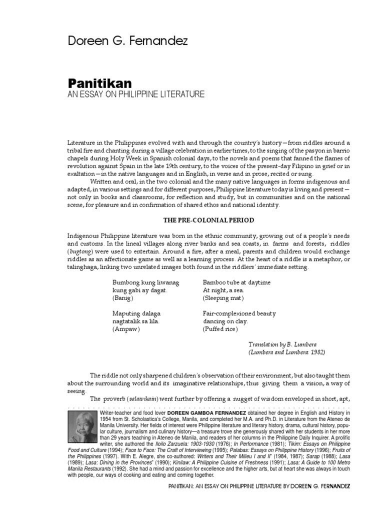 Philippine Literature by Doreen G. Fernandez | PDF | Tagalog Language ...