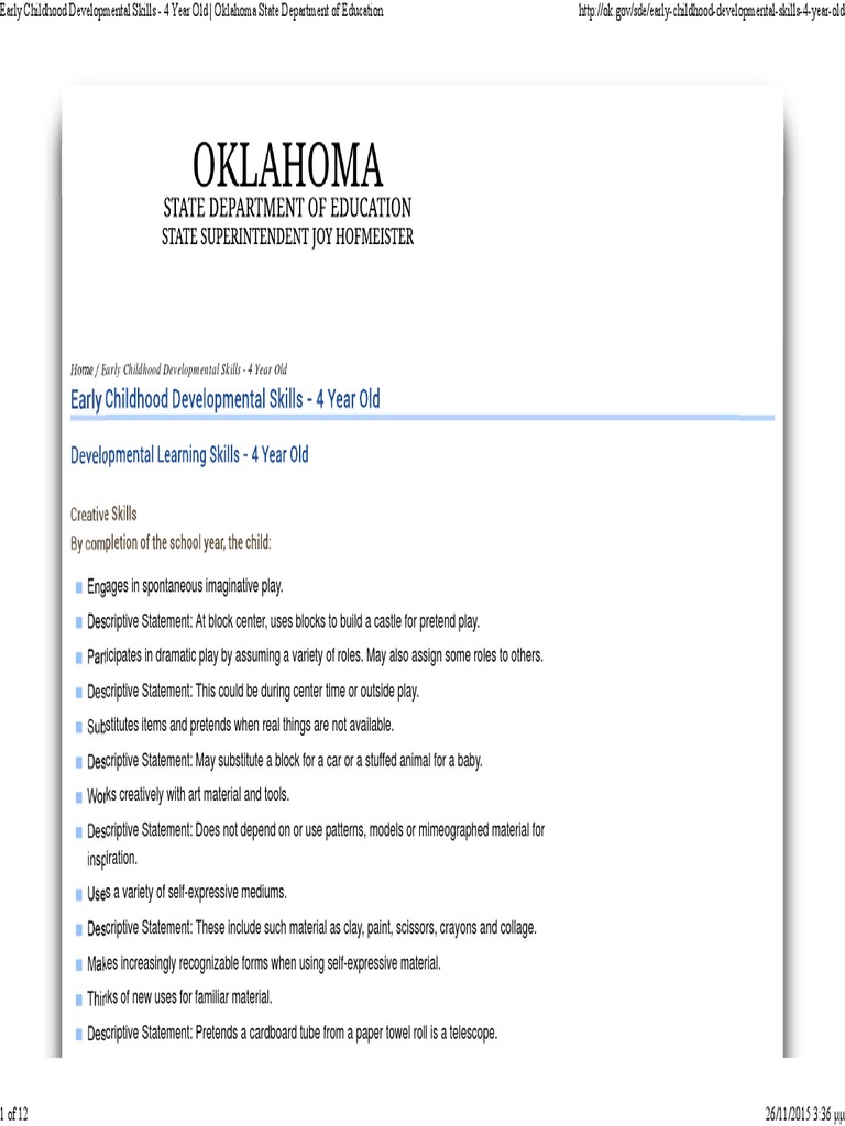Early Childhood Developmental Skills - 4 Year Old - Oklahoma State ...