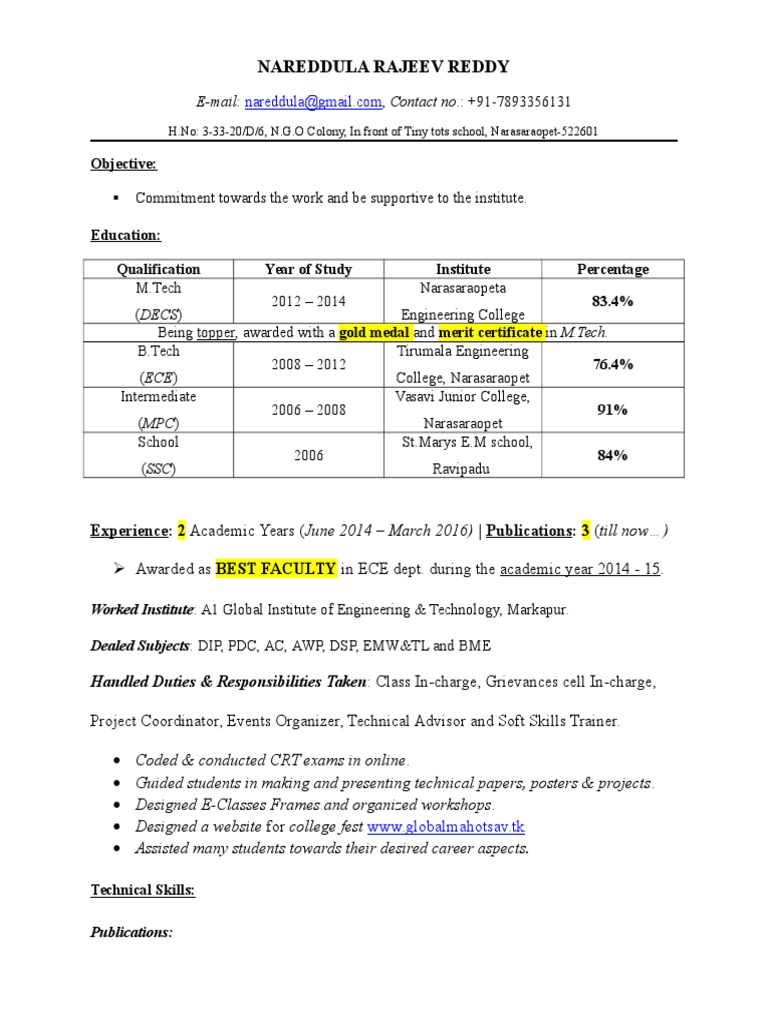 Nareddula Rajeev Reddy Resume | PDF | Science And Technology | Electronics