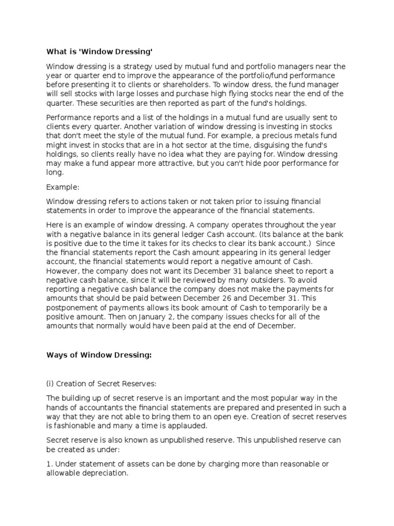 Understanding Window Dressing in Finance | PDF | Finance & Money Management