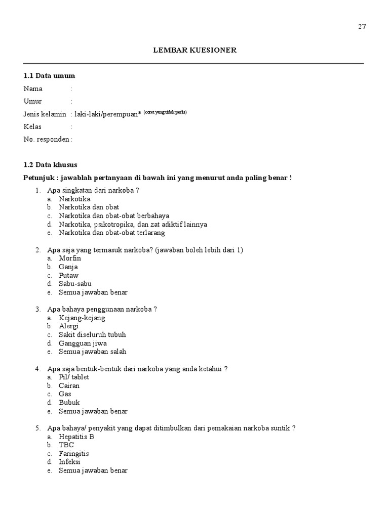 Lembar Kuesioner | PDF