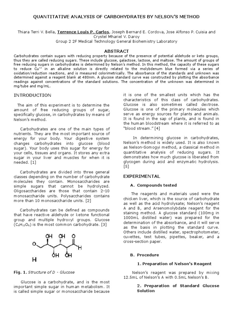 QUANTITATIVE ANALYSIS OF CARBOHYDRATES BY NELSON’S METHOD | PDF ...