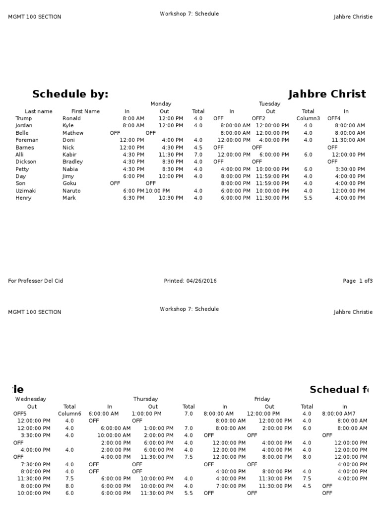 MGMT 100 Workshop 7 Schedule | PDF | Sports & Recreation | Home & Garden