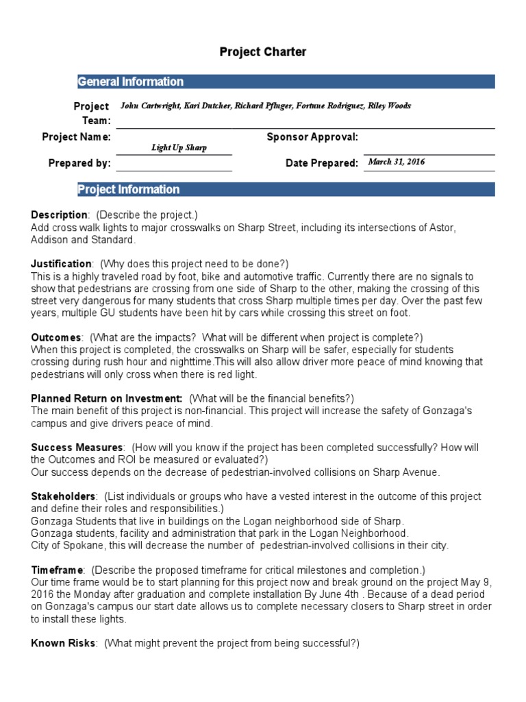 Project Charter - Light Up Sharp | PDF | Pedestrian Crossing | Industries