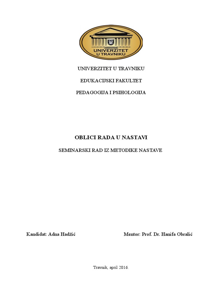 Oblici Rada U Nastavi | PDF