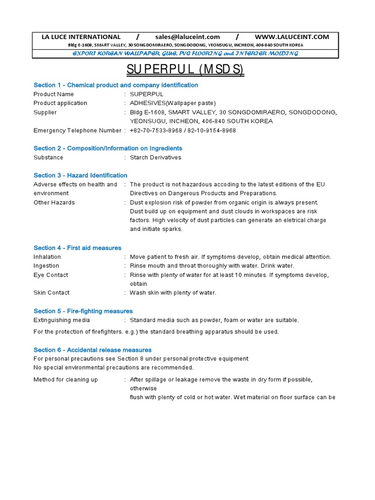 UT Couplant - Superpul MSDS | Dust | Chemistry