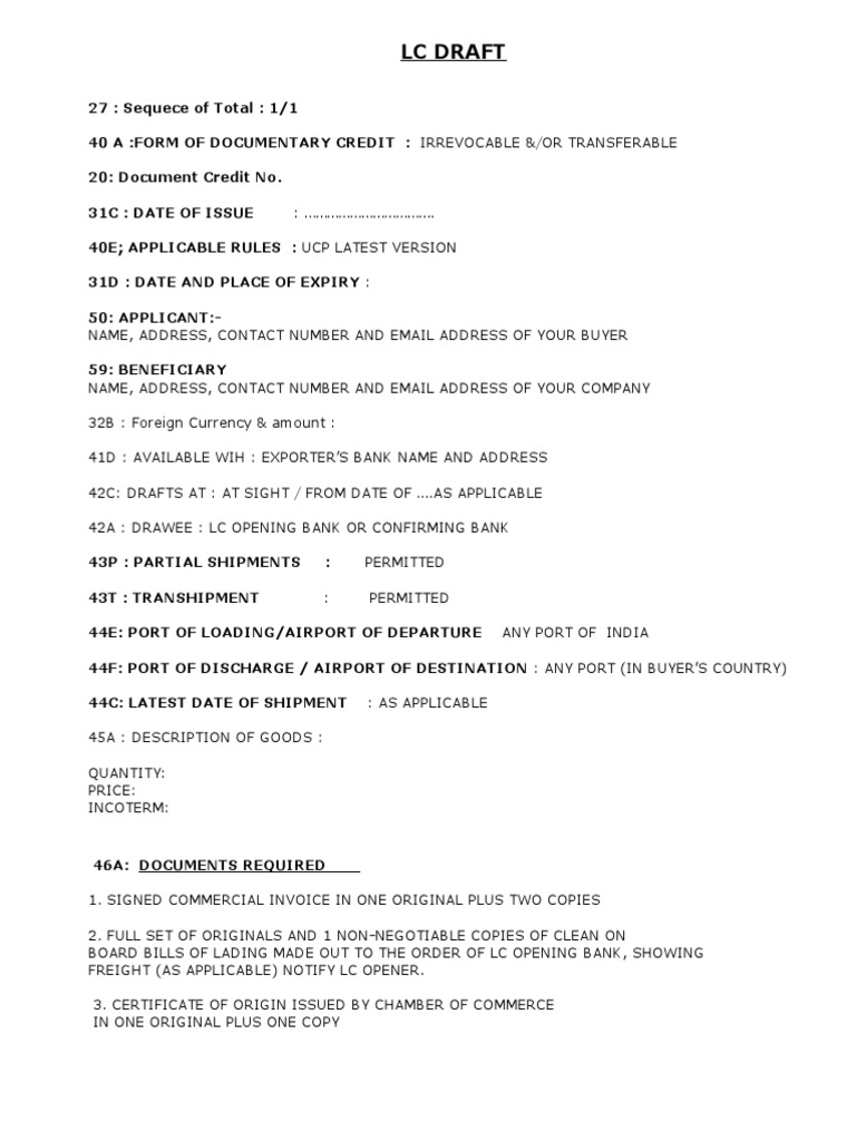 Draft LC Document Template | PDF