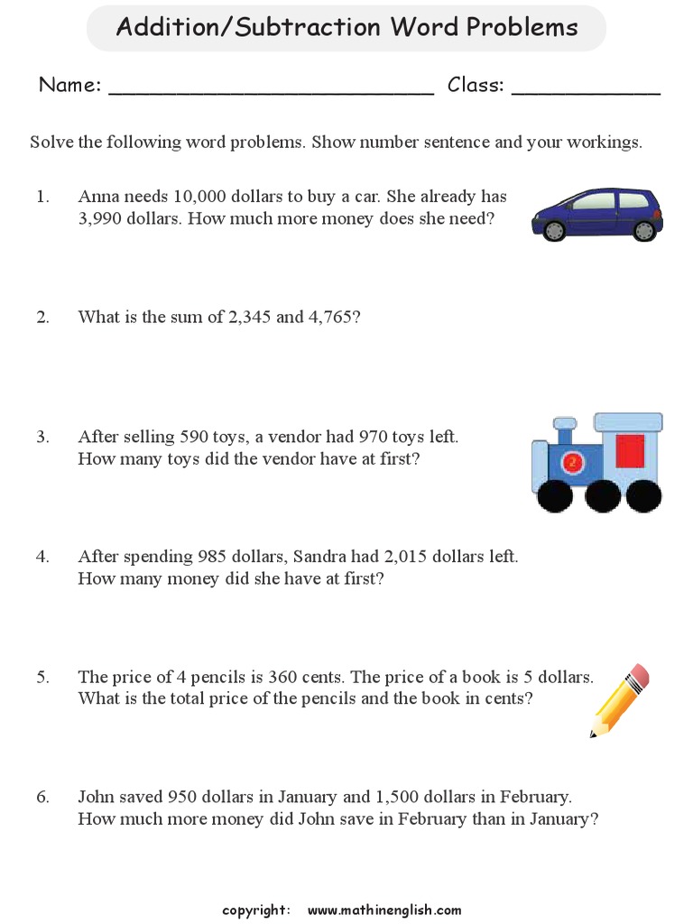 Class 1 Addition/Subtraction Problems | PDF | Home & Garden | Self ...