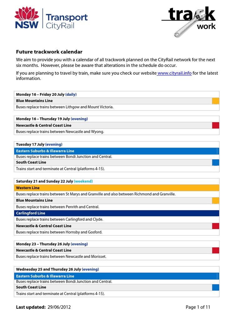 Trackwork Calendar | PDF | Sustainable Transport | Land Transport