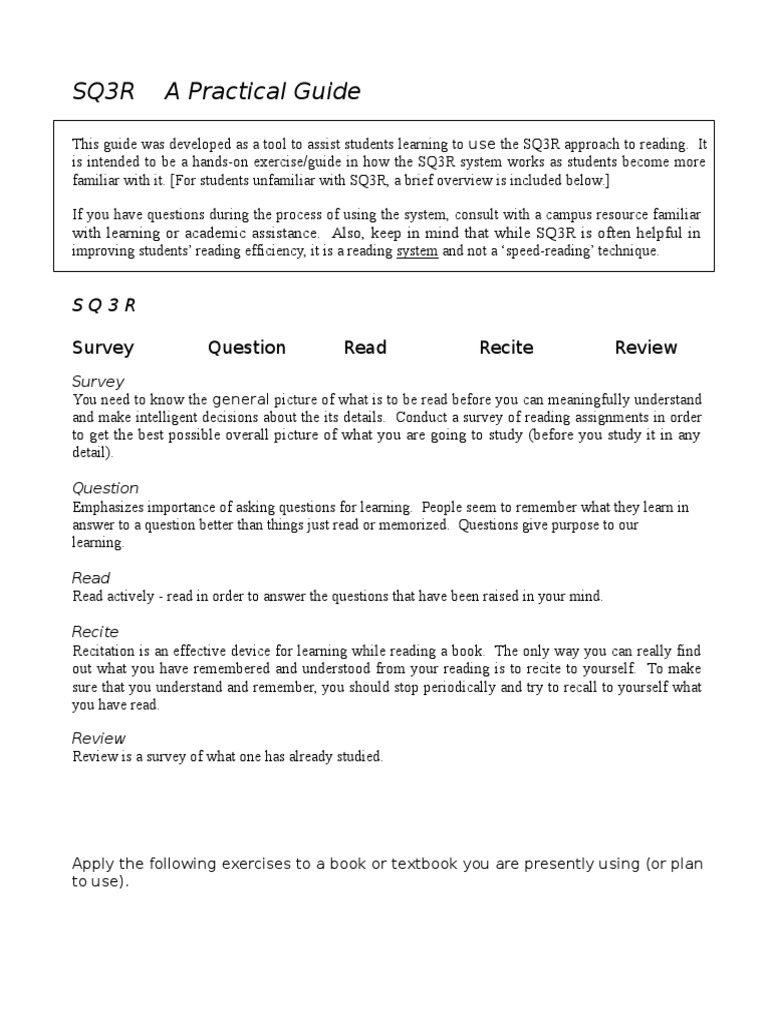 Sq3r Practical Guide | PDF | Lecture | Reading (Process)