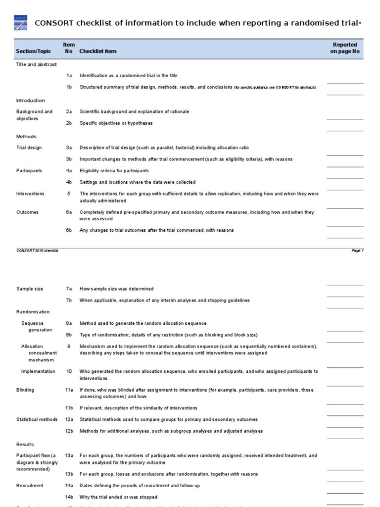 CONSORT Checklist | Randomized Controlled Trial | Effect Size