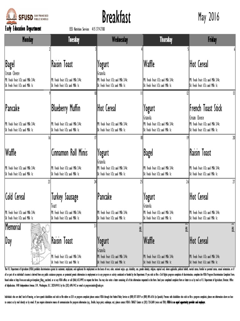 EED Menus 2016-05 May 2016 | PDF | Salad | United States Department Of ...