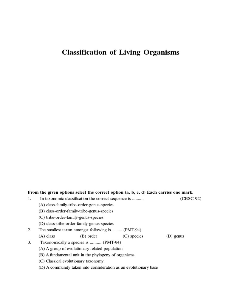 Classification of Living Organisms | PDF | Genus | Taxonomy (Biology)
