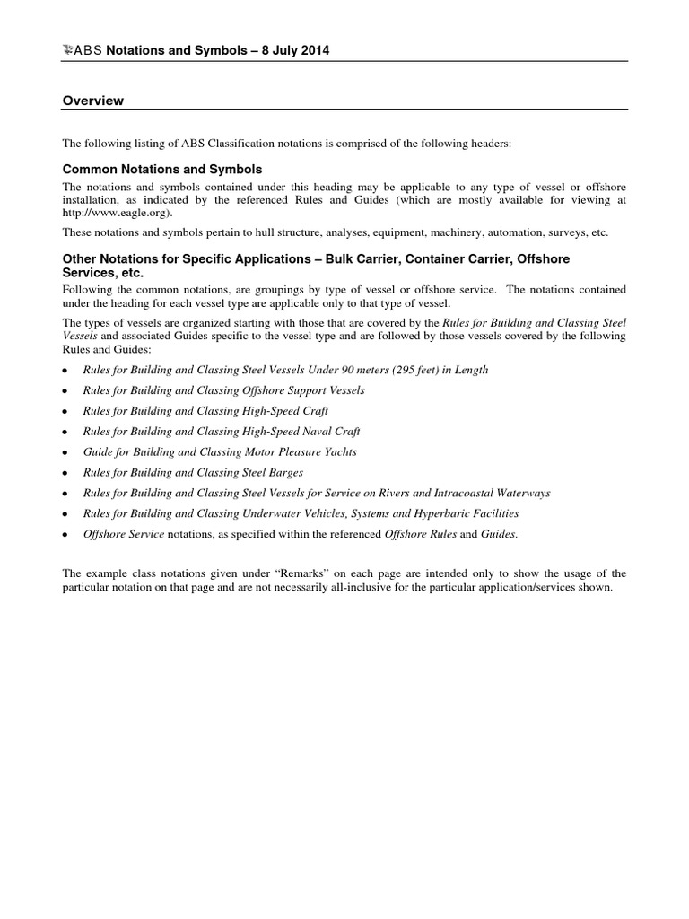 List of ABS Notations and Symbols | PDF | Marine Propulsion | Ships