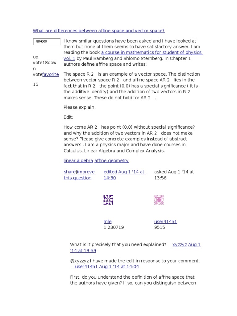 The Differences Between Affine Space and Vector Space | PDF | Vector ...