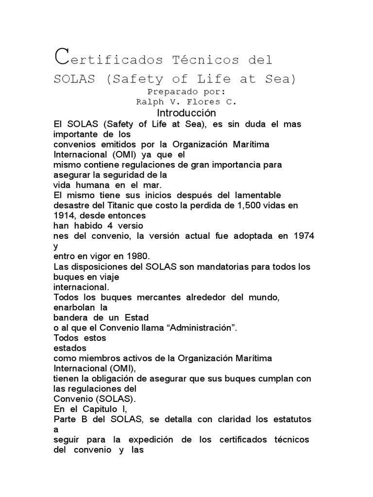 Certificados Técnicos Del SOLAS | PDF | Barcos | Transporte de agua