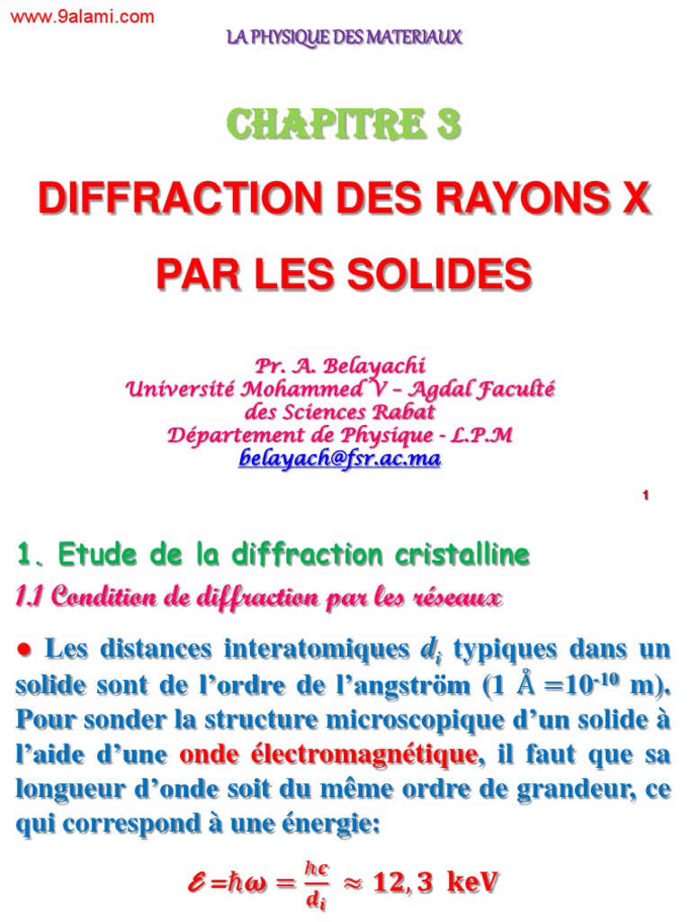 Introduction À La Physique Des Matériaux Chapitre 3 Diffraction Des Rayons X Par Les Solides ...