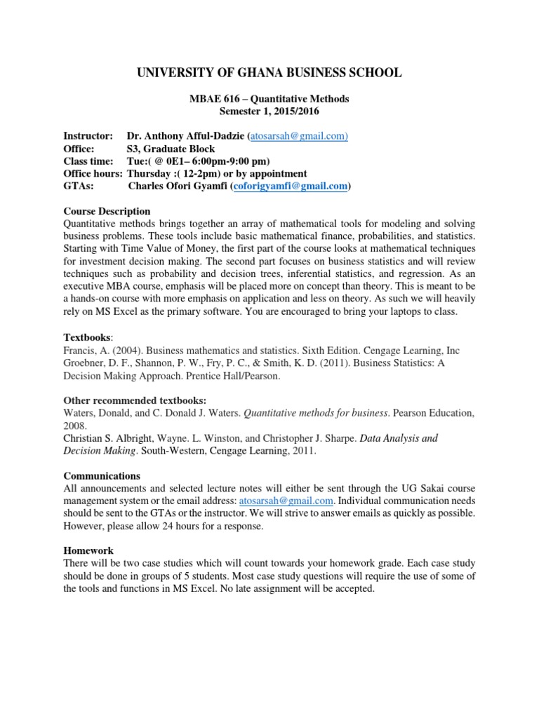 MBAE 616 Course Outline | PDF | Probability Distribution | Statistics