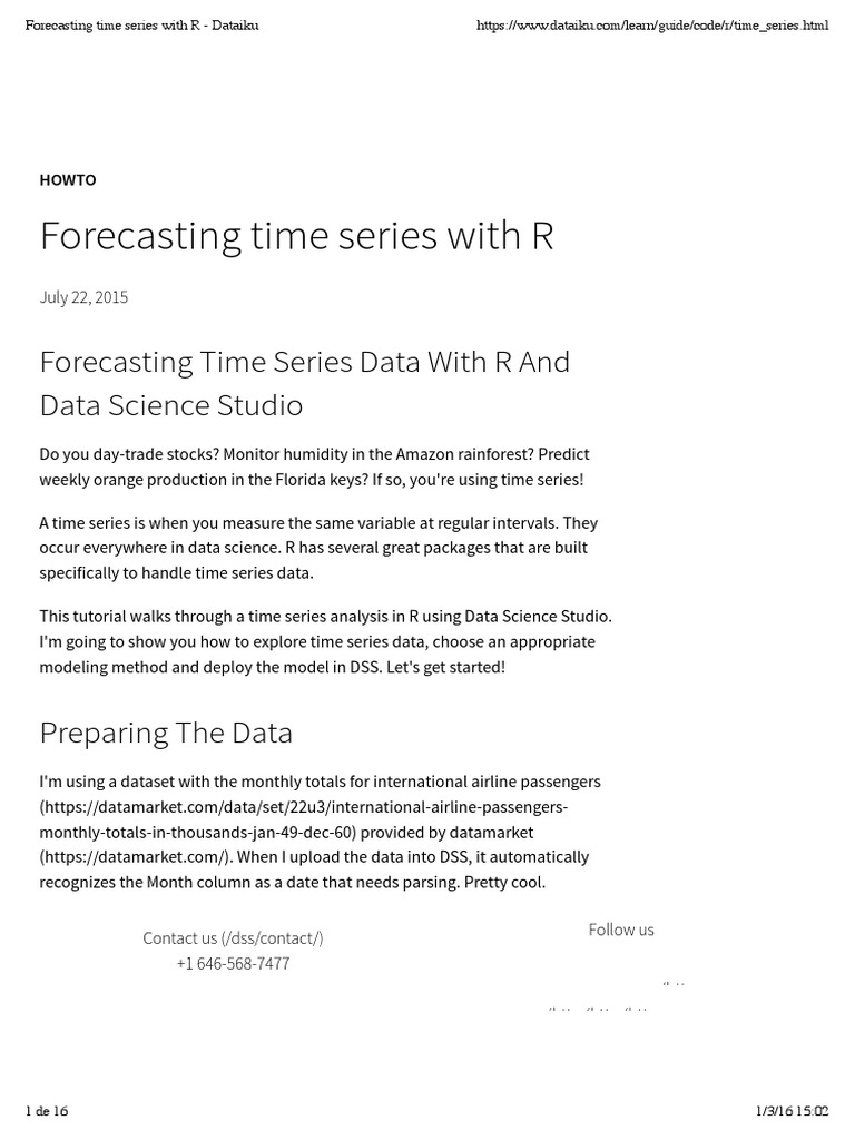 Forecasting Time Series With R - Dataiku | PDF | Time Series | Autoregressive Integrated Moving ...
