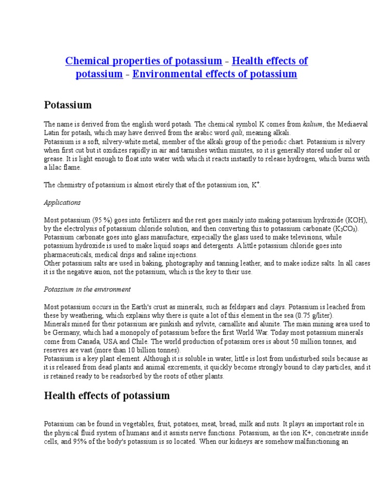 Chemical Properties of Potassium | Potassium | Chemical Compounds