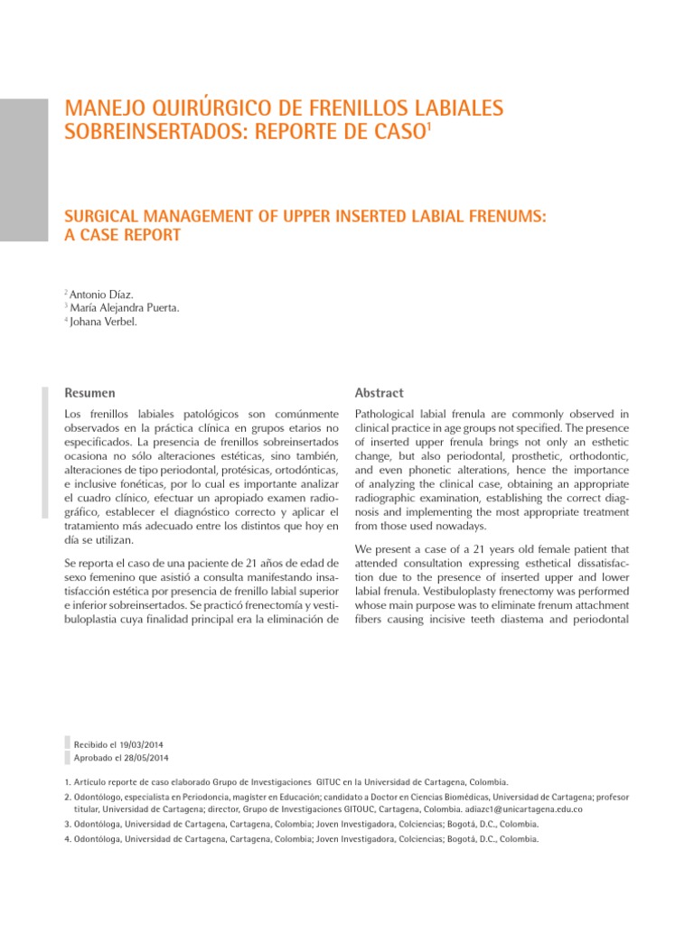 Manejo Quirurgico de Frenillos Labiales | PDF