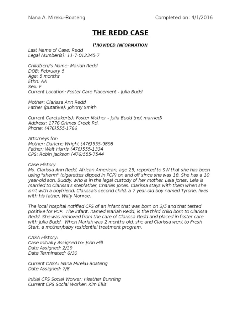 The Redd Case | PDF | Substance Abuse | Adoption