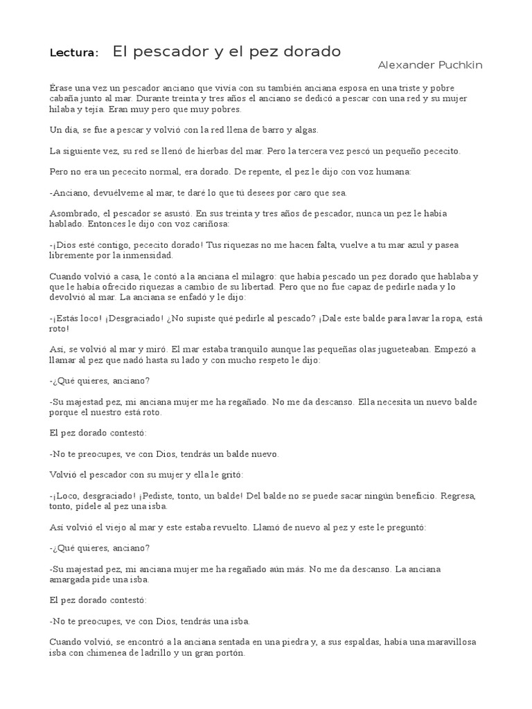 Lectura 3° Año "El Pescador y El Pez Dorado" | PDF | Ocio