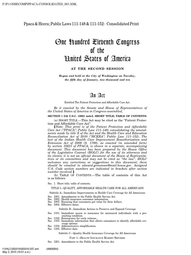Health Care Overhaul Bill: "Patient Protection and Affordable Care Act ...