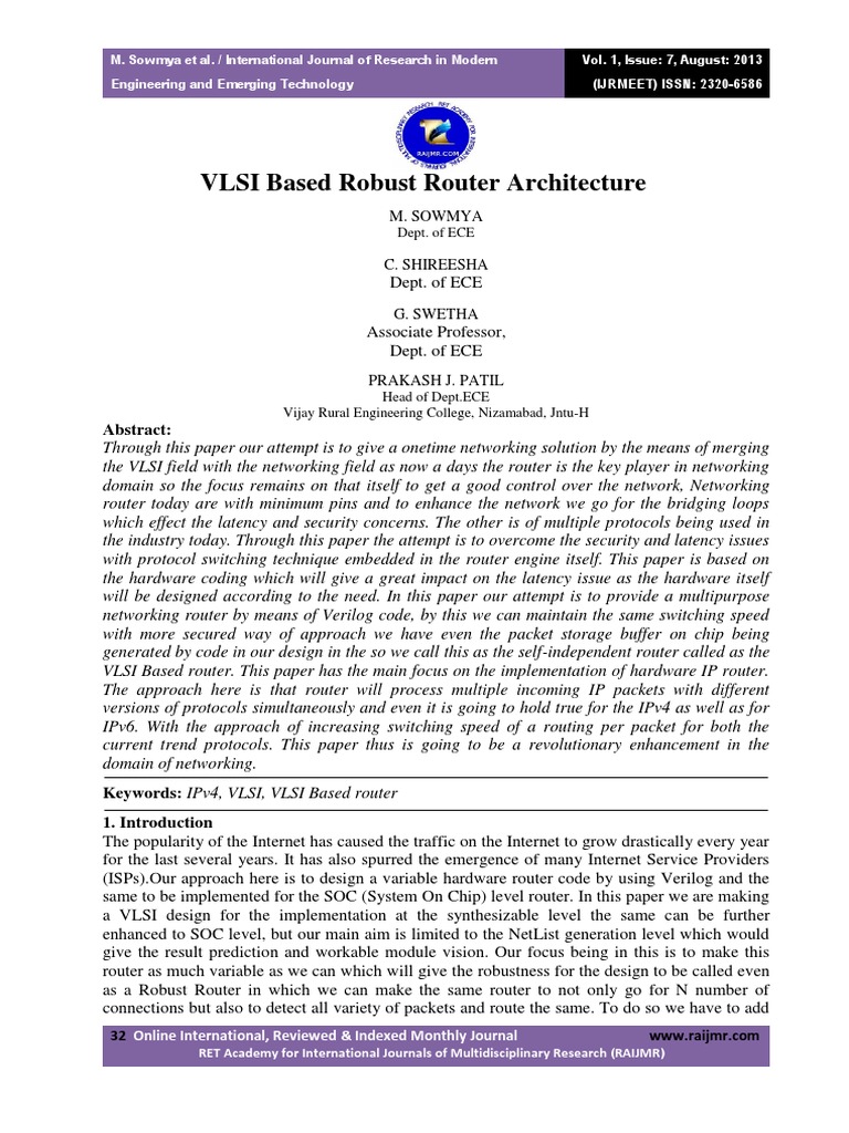 VLSI Based Robust Router Architecture | PDF | Router (Computing) | Routing