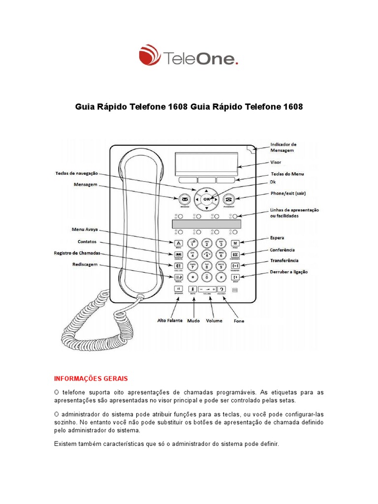 Guia Rápido do Telefone Avaya 1608 | PDF | Telefone | Informática