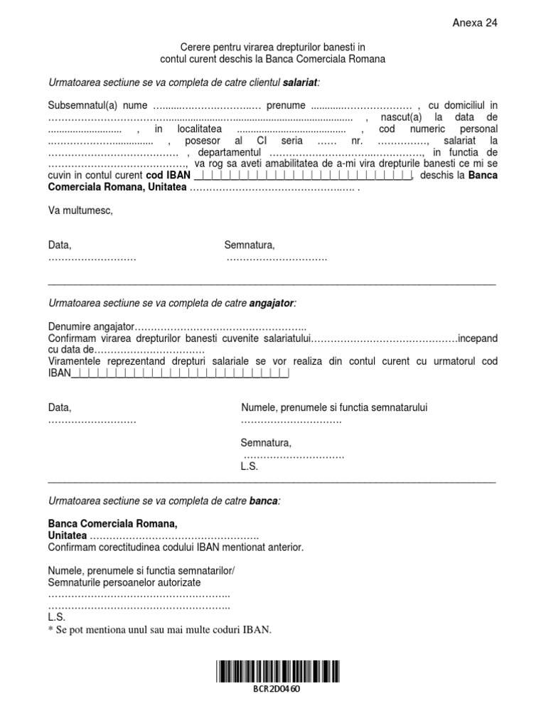 Anexa 24 - Cerere Pentru Virarea Drepturilor Banesti in Ct Crt Deschis La BCR-doc
