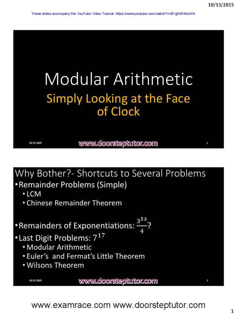 Modular Arithmetic Youtube Lecture Handouts Abstract Algebra Discrete Mathematics