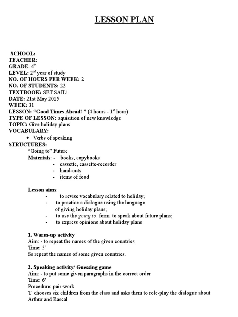 Going To Future Lesson Plan April | PDF | Lesson Plan | Languages