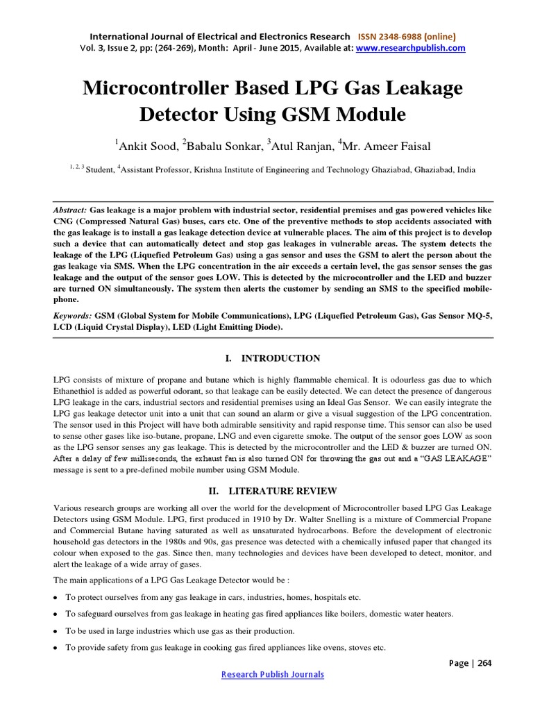 Microcontroller Based LPG Gas Leakage Detector Using GSM Module-1561 | PDF | Liquefied Petroleum ...