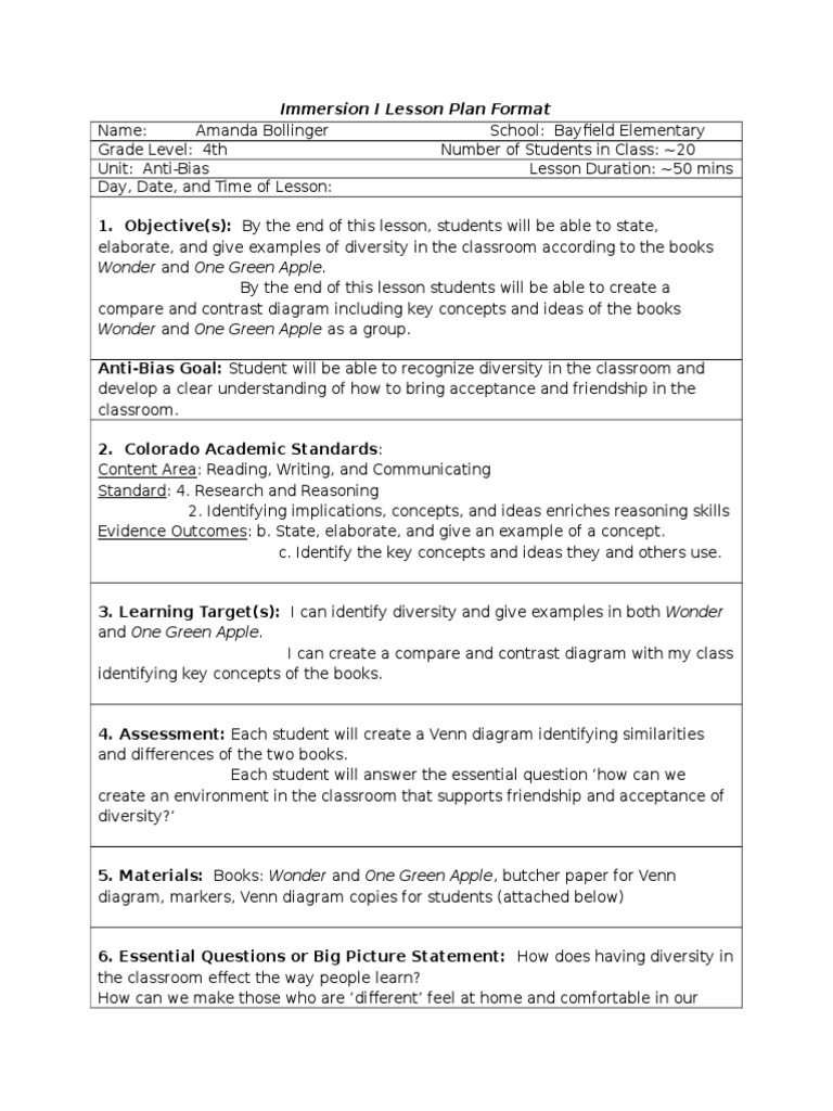 Anti-Bias Lesson Plan Compare-Contrast Books | PDF | Lesson Plan ...
