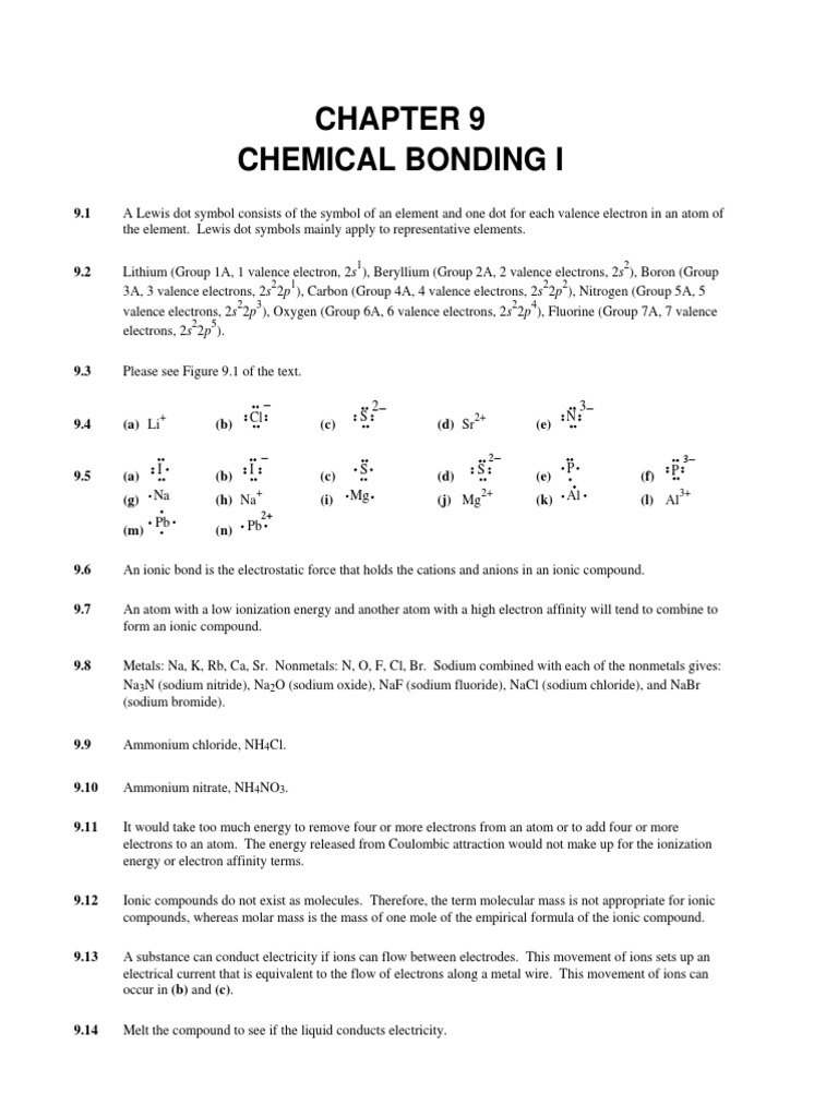 Chemical Bonding I: An Introduction to Lewis Dot Symbols, Ionic and ...