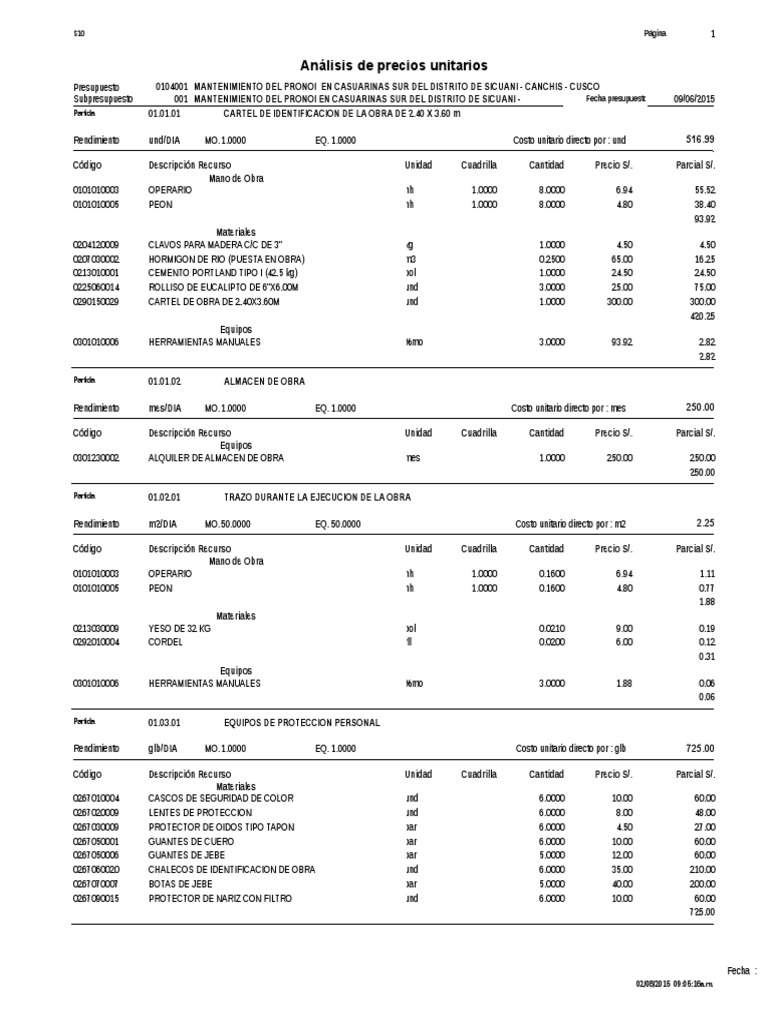 Analisis de Precios Unitarios | PDF | Construyendo tecnología | Ingeniería estructural