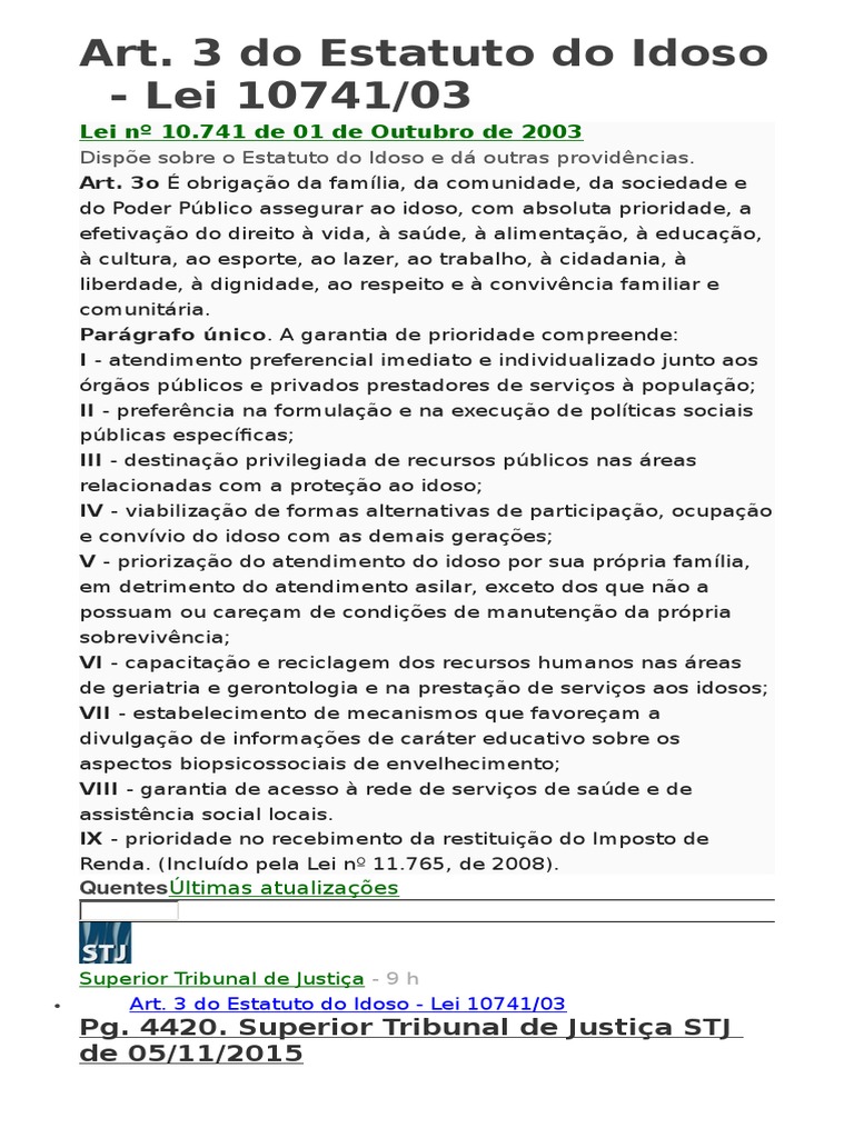 Estatuto do Idoso | Gerontologia | Lei Estatutária