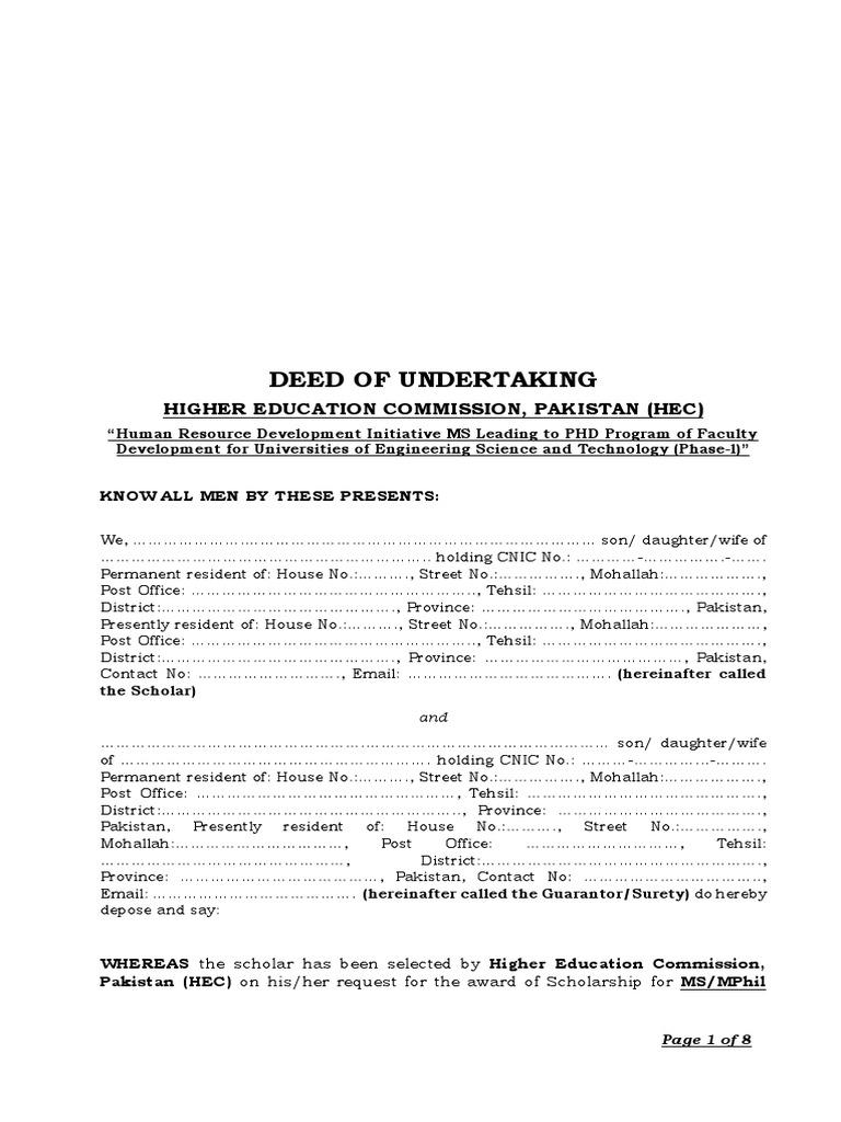 Deed of Undertaking-HRDI | PDF | Doctor Of Philosophy | Social Institutions